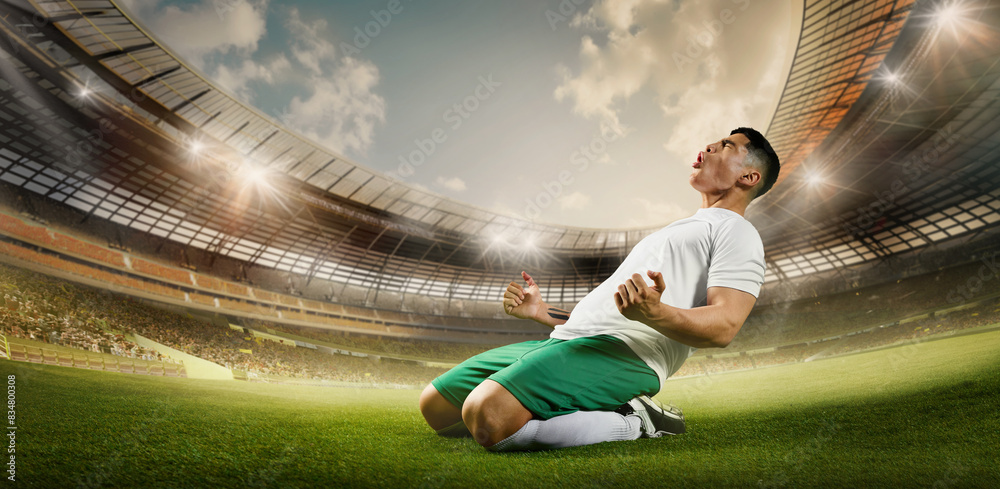 Cinematic shot captures victory. Professional football player on sport ...
