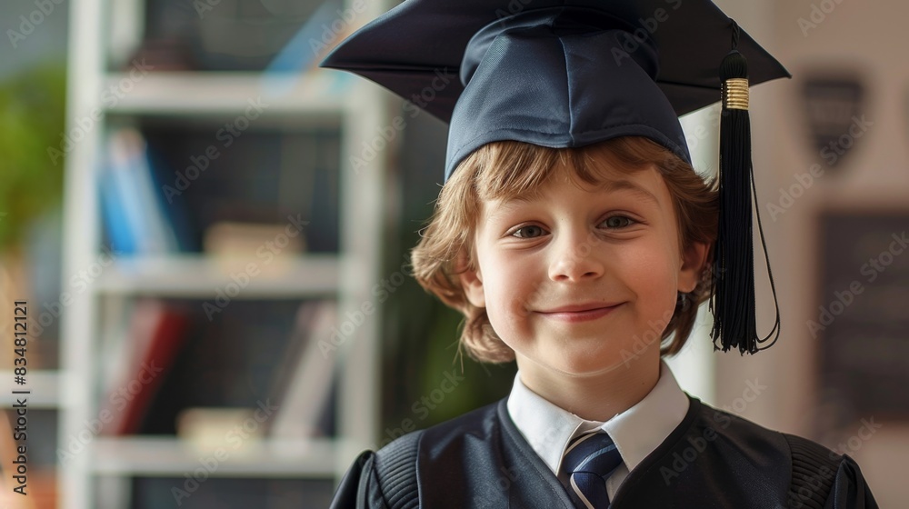 Kindergarten Graduation: Happy Boy in Cap and Gown, Celebrating ...