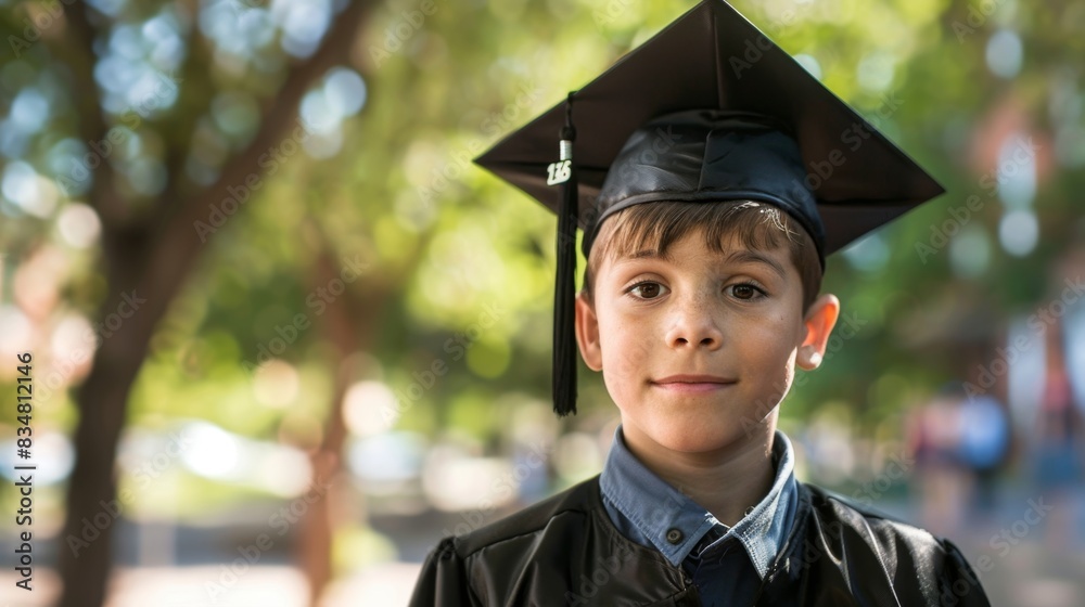 Kindergarten Graduation: Happy Boy in Cap and Gown, Celebrating ...