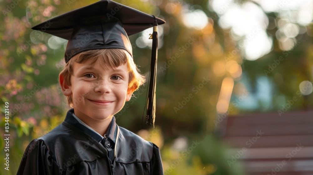 Kindergarten Graduation: Happy Boy in Cap and Gown, Celebrating ...