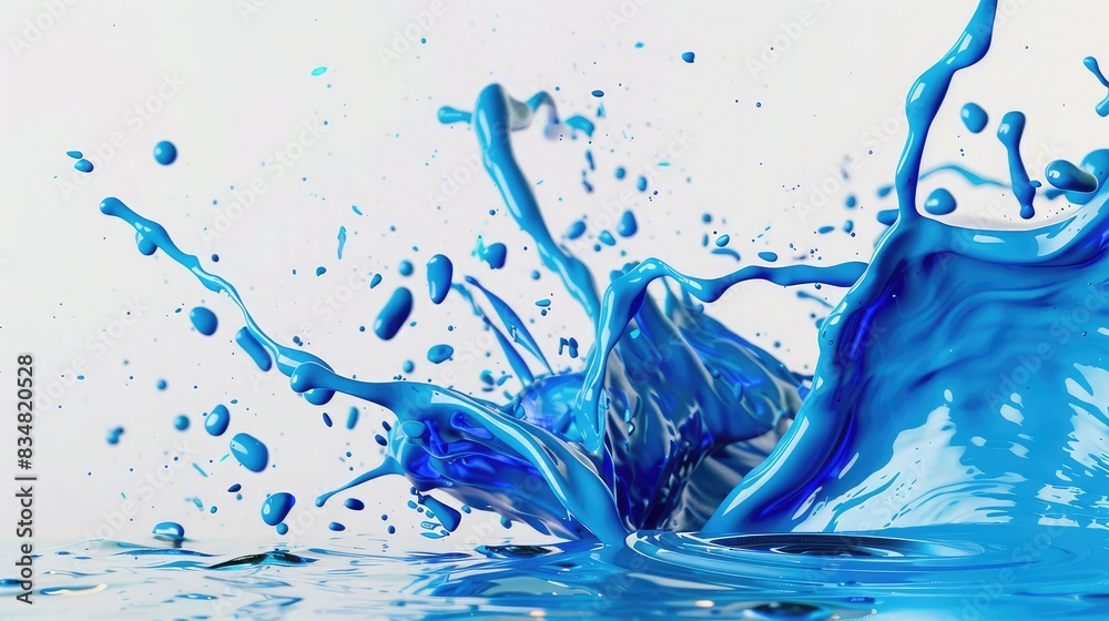 Blue paint swirl splash with little bubbles isolated on white ...