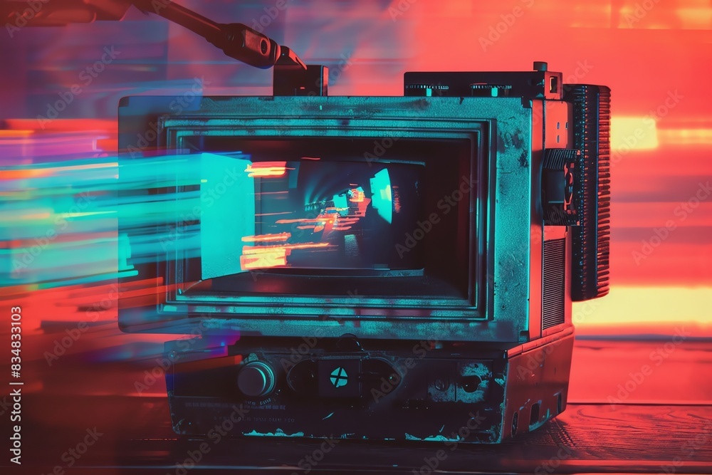 A vintage VHS effect showcasing footage with grainy visuals and static ...