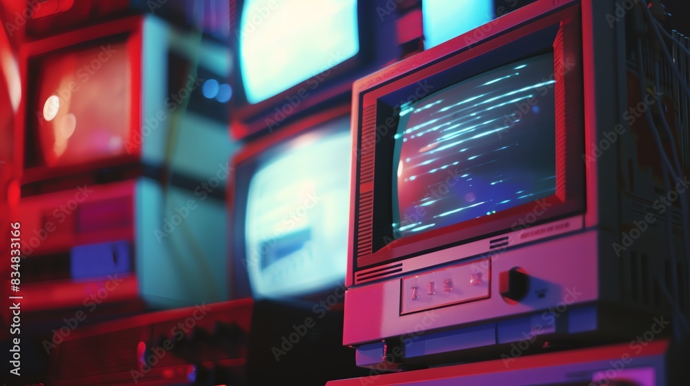 A retro VHS effect featuring footage with washedout colors and visible ...