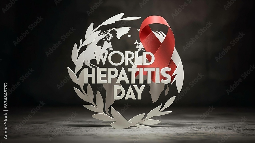 World Hepatitis Day 2024 with globe and red ribbon, symbolizing global ...