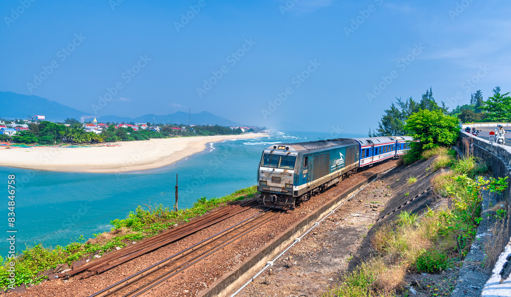 Hai Van pass, Hue , Vietnam - April 14th, 2024: Train and railway on ...