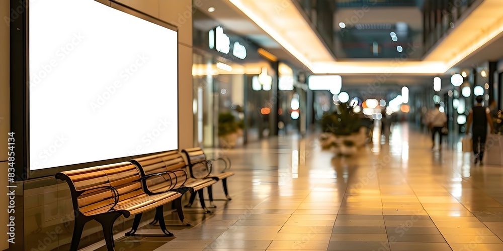 Empty white signboard in a public shopping center for advertisements ...