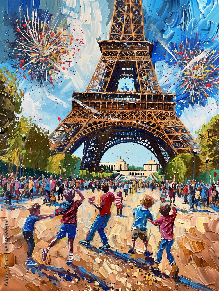 A vibrant celebration of French National Day with a diverse crowd under ...