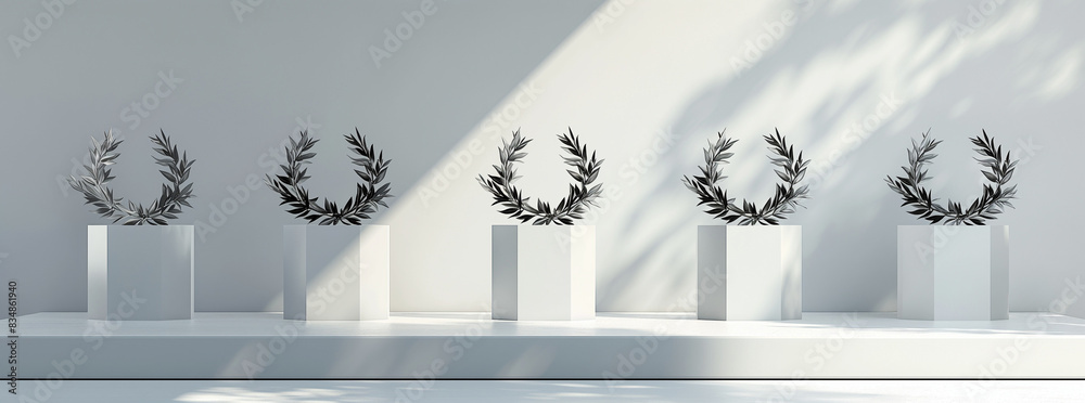 3 podiums with laurel wreaths on a white background, vector ...