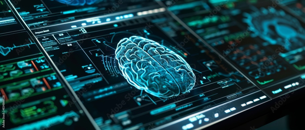 Brain scan results displayed on digital interface, medical technology ...