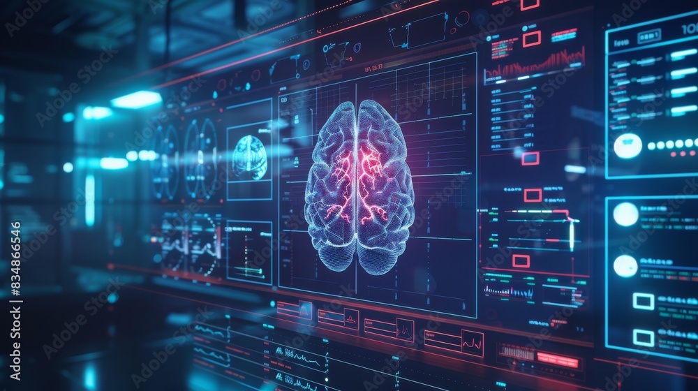 Brain scan results displayed on digital interface, medical technology ...