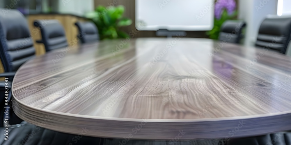 Oval conference table in meeting room with whiteboard for presentations ...