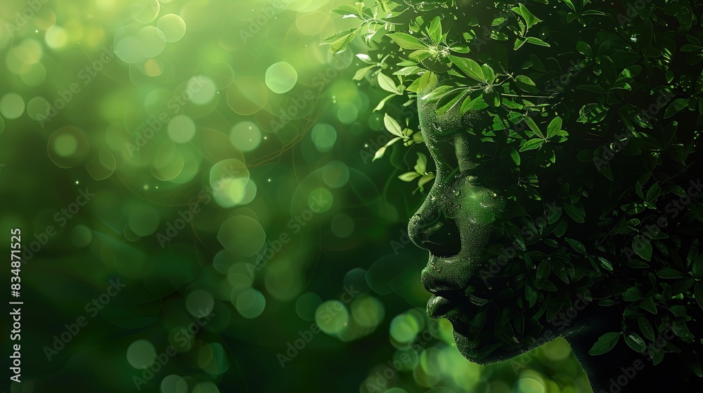Nature, human connection with nature, environment concept. Human face ...