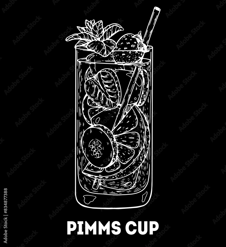 Pimms cup cocktail illustration. Hand drawn sketch. Vector illustration ...