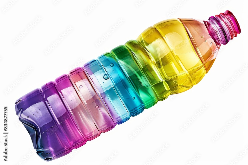 Colorful plastic bottle with gradient hues, showcasing vibrant colors ...