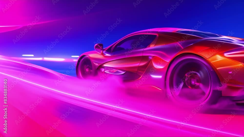 Neon Cyber City: Futuristic Car Speeding with Glowing Light Trails at ...