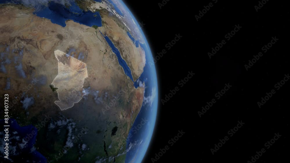 Fly Zoom into Chad, through space to see the country map region from ...