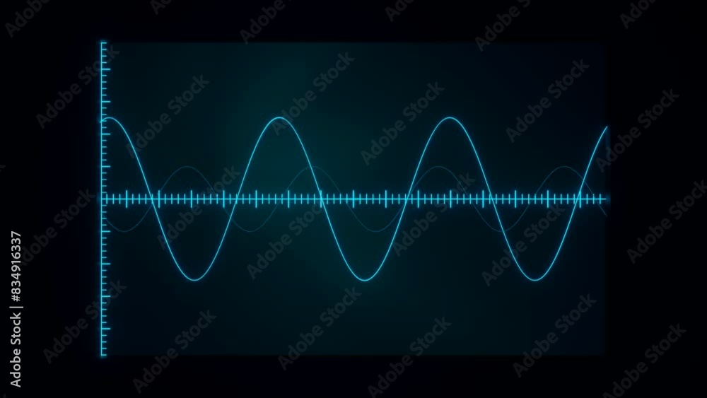 Oscillator, display with blue radar. Experiment, sine curve, mathematic ...