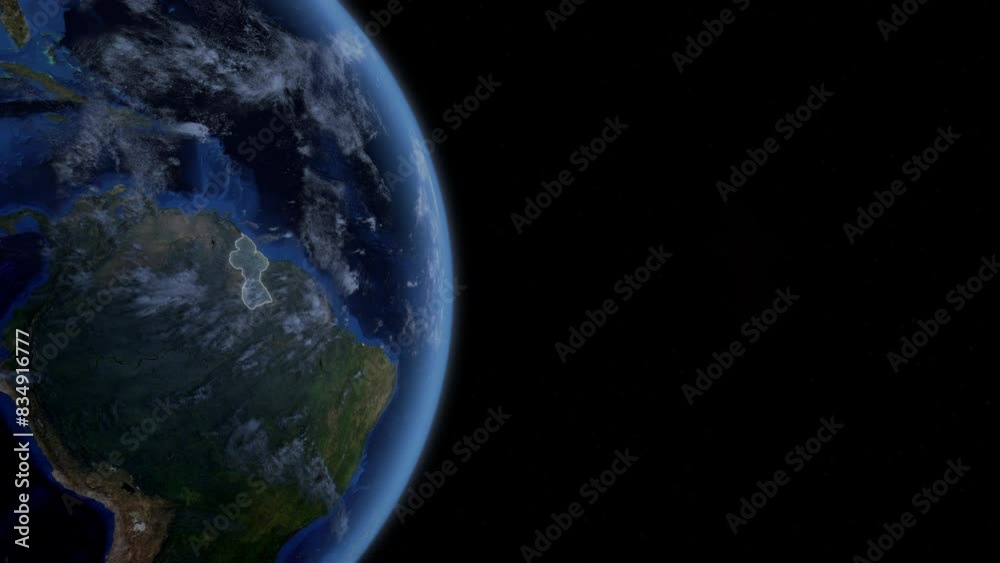Fly Zoom into Guyana, through space to see the country map region from ...