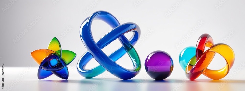 Horizontal banner with glass model of molecule. Neural network with ...