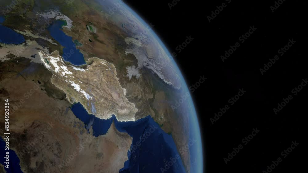 Fly Zoom into Iran, Tehran, through space to see the country map region ...