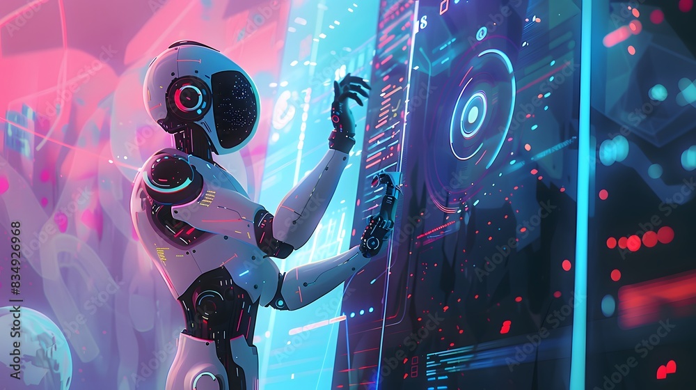 Futuristic Robot AI Interacting with Digital Interface Stock ...