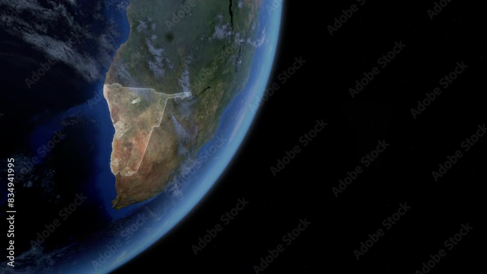 Fly Zoom into Namibia, Windhoek, through space to see the country map ...
