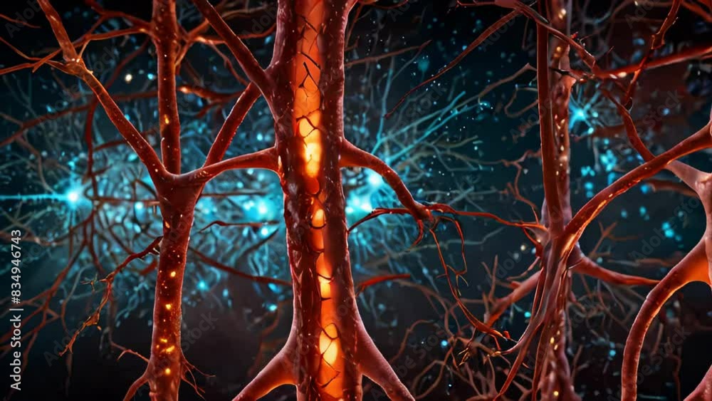 Digital illustration about a complex neural network, showcasing neurons ...