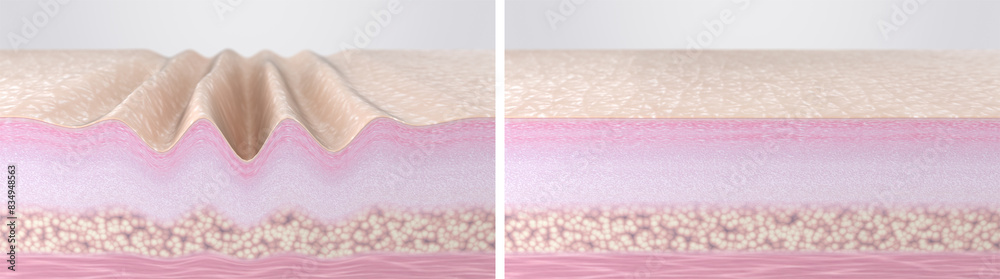 Wrinkled aged and young smooth skin comparison. 3d rendered ...