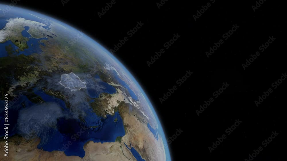 Fly Zoom into Romania, Bucharest, through space to see the country map ...