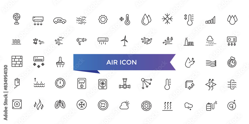 Air icon collection. Related to ventilation, air conditioner, fan, wind ...