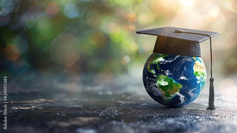 Graduation cap with Earth globe. Concept of global business study ...