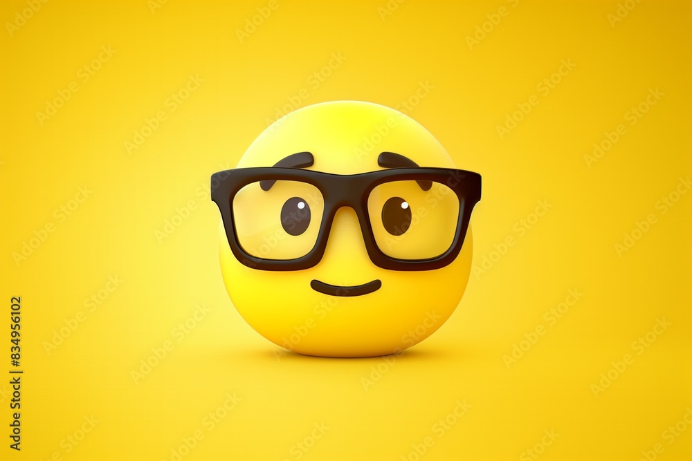 Nerd face emoji - clever emoticon with glasses on yellow background ...