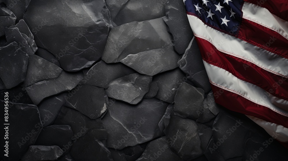 American Flag with Slate Stones, The American flag drapes over a ...