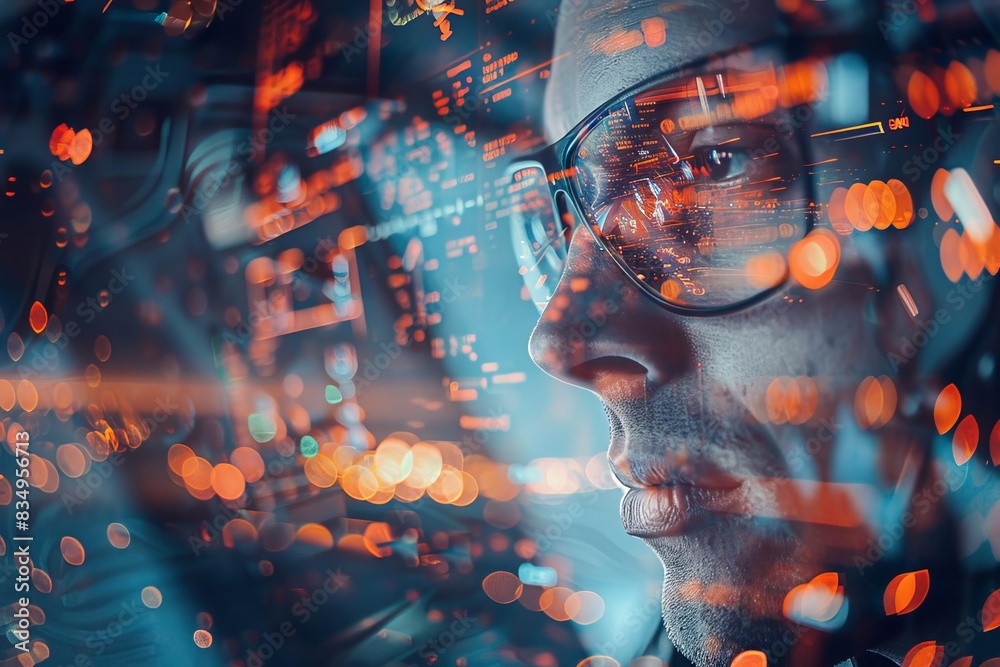 A pilot receiving flight instructions from a copilot close up, teamwork ...