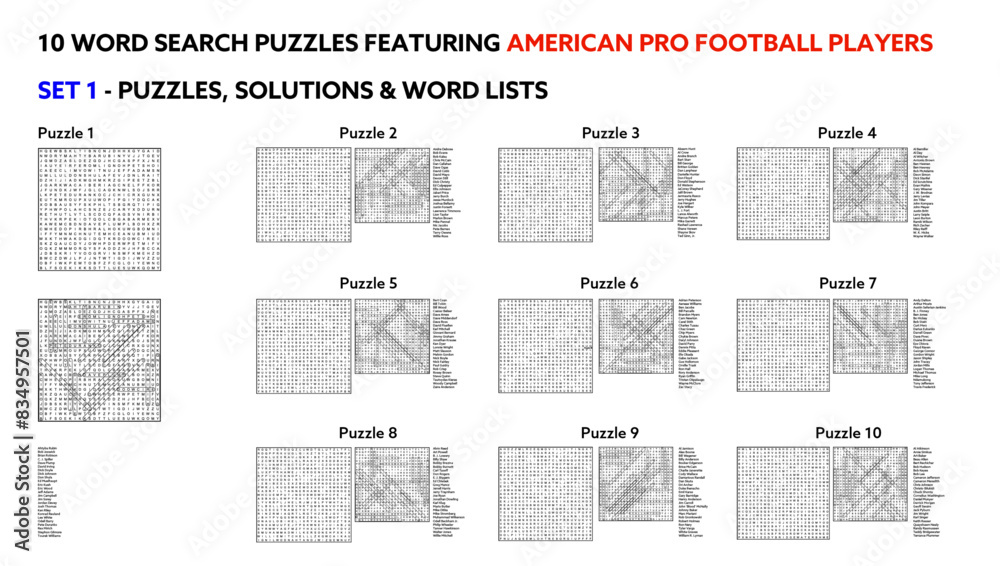 Educational Word Search Puzzles Featuring American Pro Football Players ...