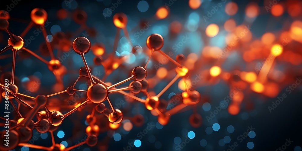 Molecular network visualizing chemical bonds with lines points dots and ...