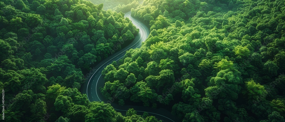 Aerial view of green energy pathways, Earth's roadmap to sustainability ...