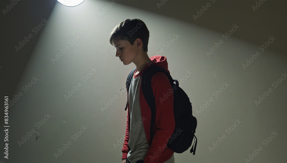 Teenage boy struggling with the weight of bullying and loneliness while ...