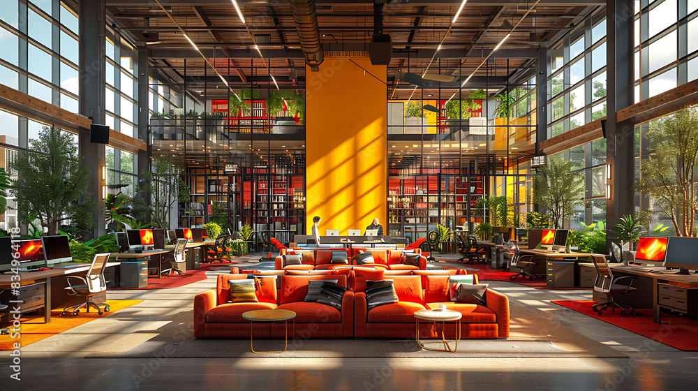 corporate workspace filled modern desk computer collaborative space ...