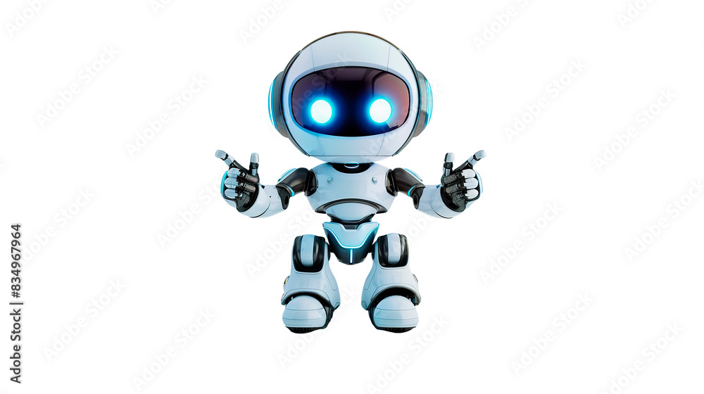 Smart small white robot chat bot on a transparent background ...
