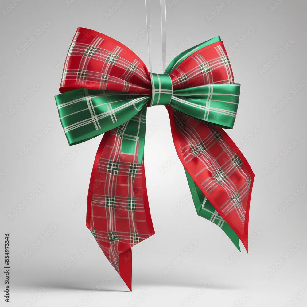 Cut-out red and green plaid bow with a transparent background created ...