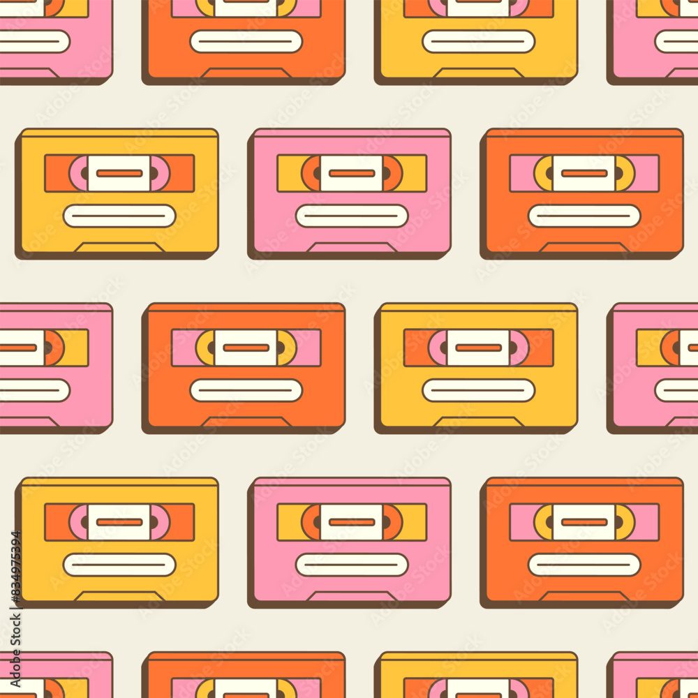 Retro cassette seamless pattern. Vintage audio cassettes in 90s, 80s ...