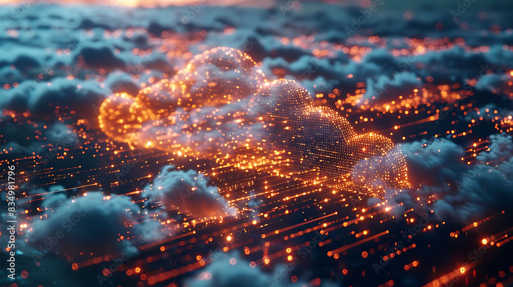 dynamic visual of remote access cloud with glowing data nodes and ...