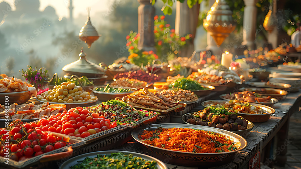 family celebrating EidalAdha with traditional Islamic dishes and ...