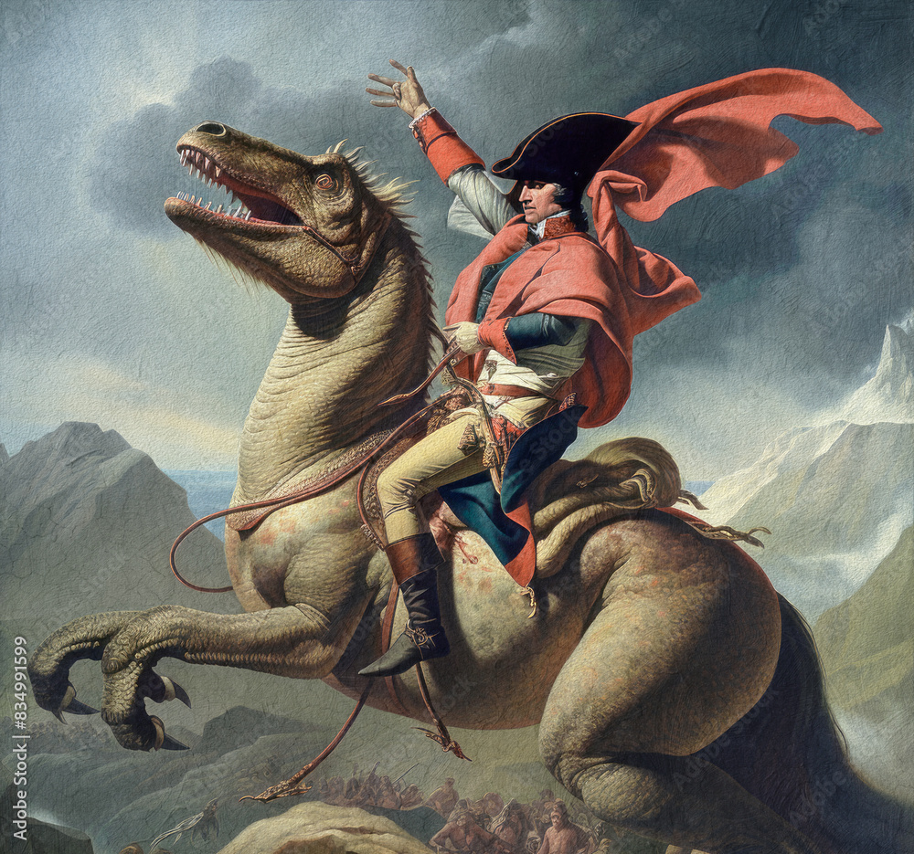 Napoleon Crossing the Alps on dinosaur. Bonaparte franchissant le Grand ...