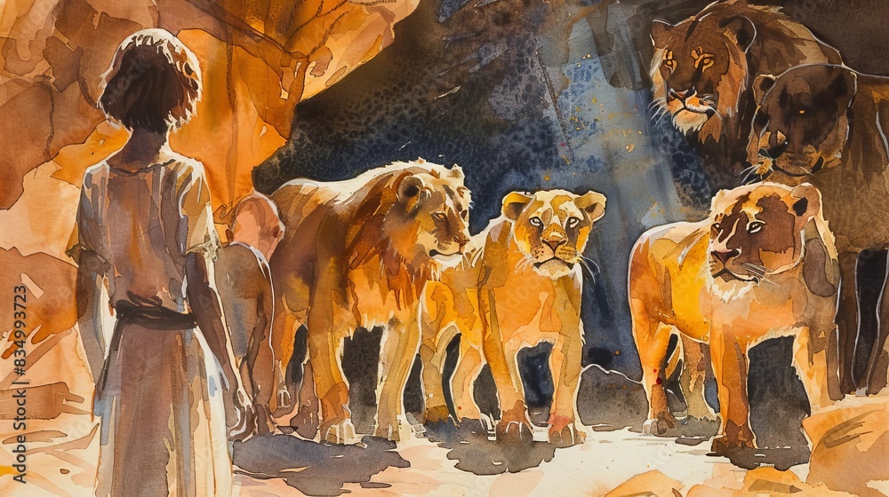 brave daniel facing the hungry lions in the den biblical story ...