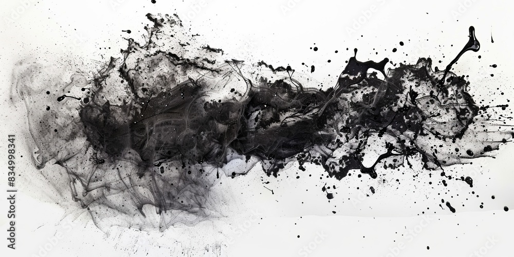 Abstract black ink splash on a white background, creating a dynamic and ...