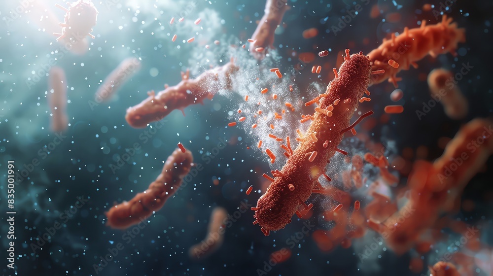 Microscopic view of bacteria in a liquid environment with a soft focus ...