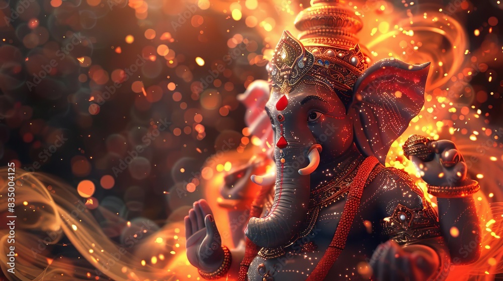 3D CG Lord Ganpati, eye-level perspective, modern digital rendering ...