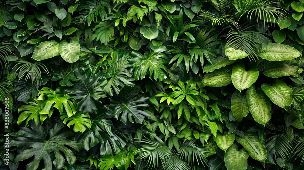 lush tropical rainforest vegetation wall amazon or african equatorial ...